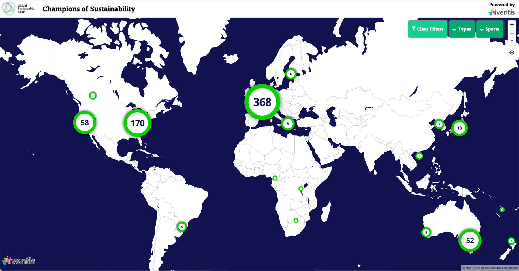 Global Sustainable Sport Champions of Sustainability Map